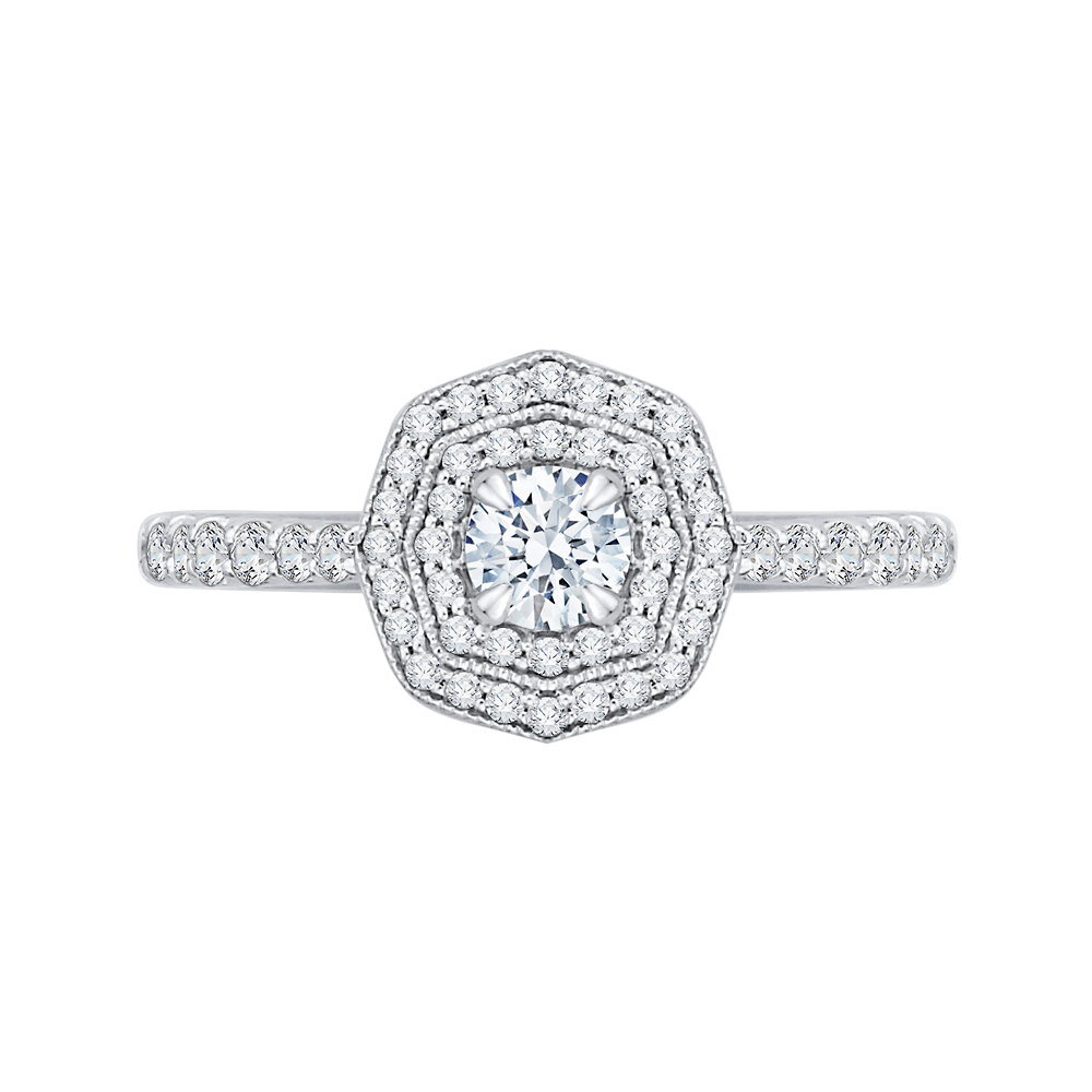 14K White Gold Round Cut Diamond Octagon Shape Double Halo Engagement ...